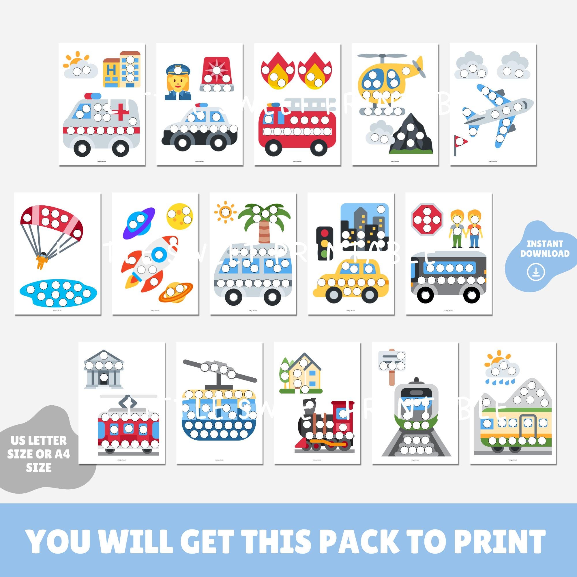 Do a Dot Printable, Vehicles Dot Marker Pages, Easy Kids Coloring Pages ...