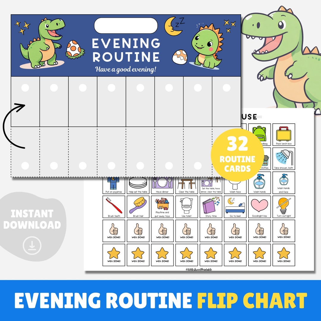 Bedtime Chart for Toddlers, Visual Schedule for Kids, Routine Flip ...