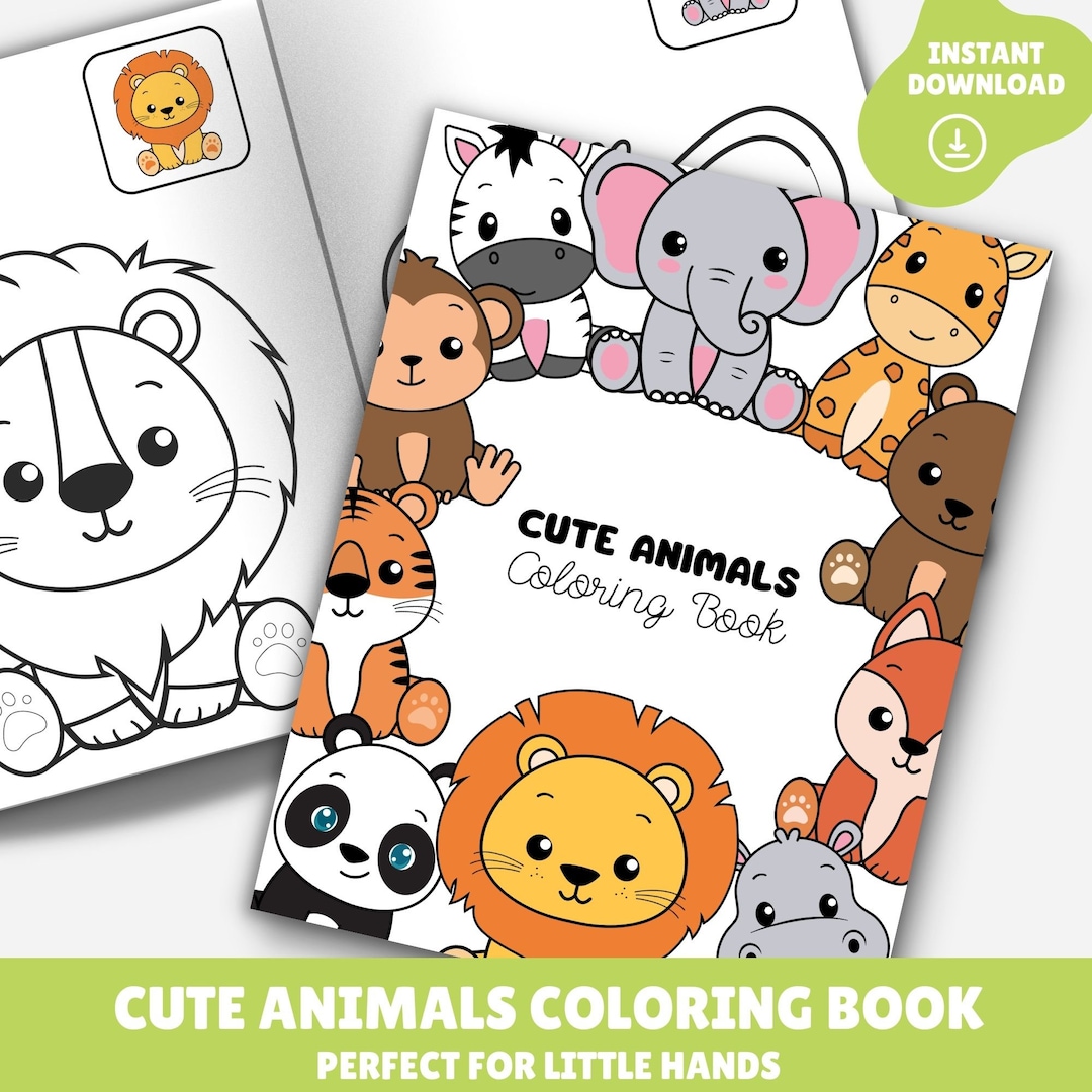 Animals Cute Coloring Book, Easy Coloring Pages for Toddlers & Kids ...