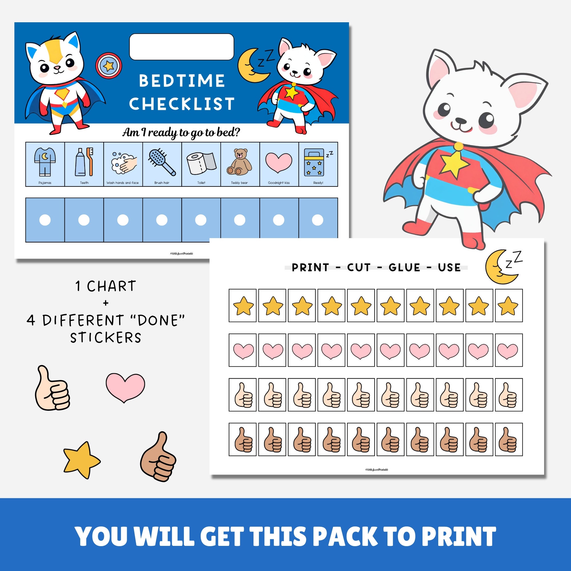 Bedtime Chart for Toddlers, Visual Schedule for Kids, Bedtime Routine ...