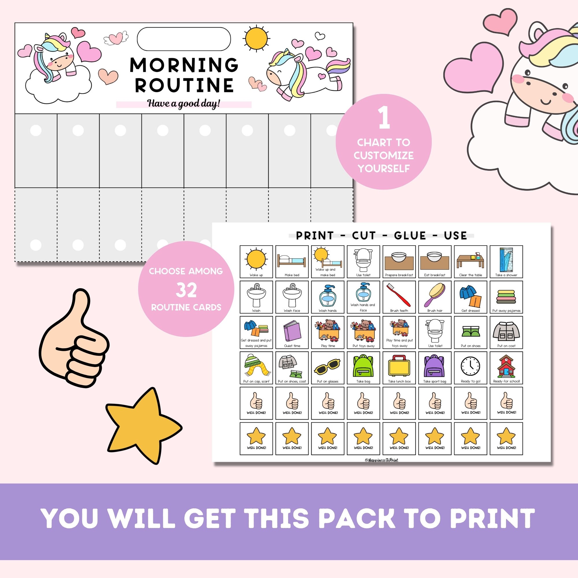 Morning Routine Chart Printable for Kids Toddler Daily Visual Schedule ...