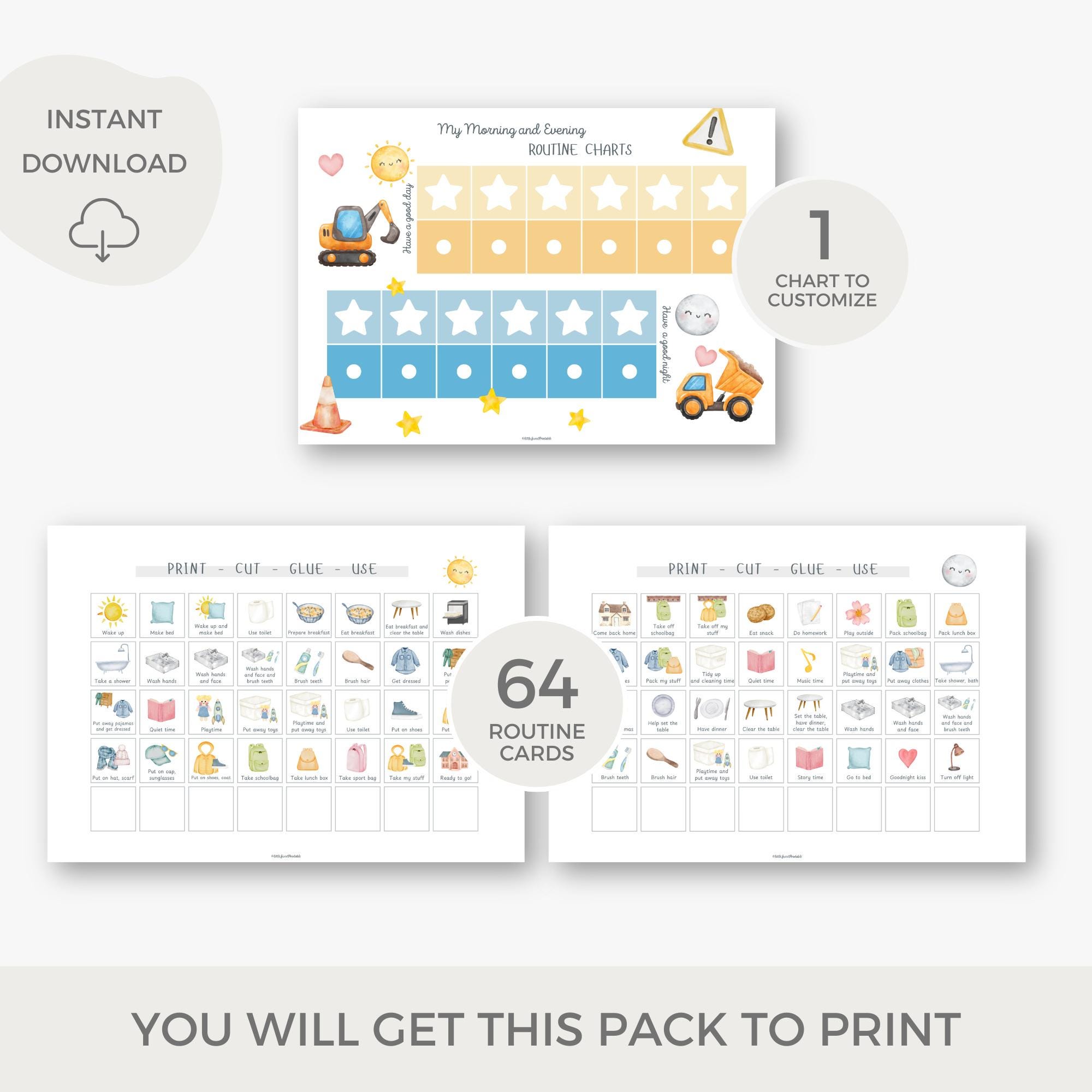 Morning and Bedtime Routine Chart, Routine Chart for Kids, Daily ...