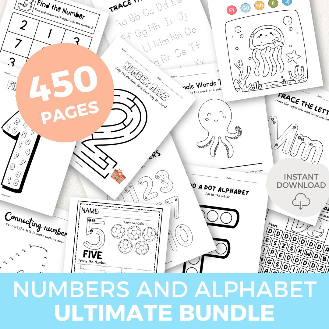 Preschool Kindergarten Learning Bundle, 450 Printable Worksheets ...