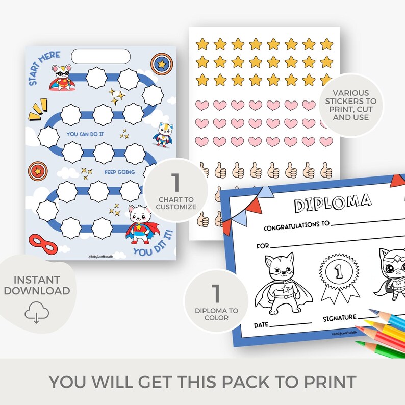 Reward Chart, Printable Reward Chart, Toddler Reward Chart, Sticker ...