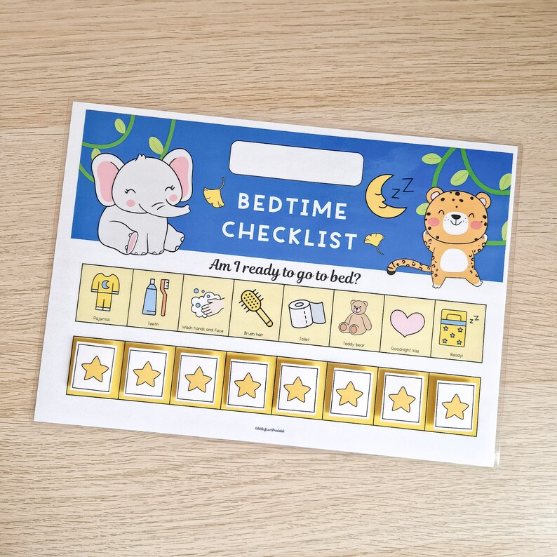 Bedtime Chart for Toddlers, Visual Schedule for Kids, Bedtime Routine ...
