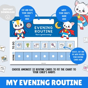 Bedtime Routine Chart, Visual Schedule for Kids, Toddler Routine ...