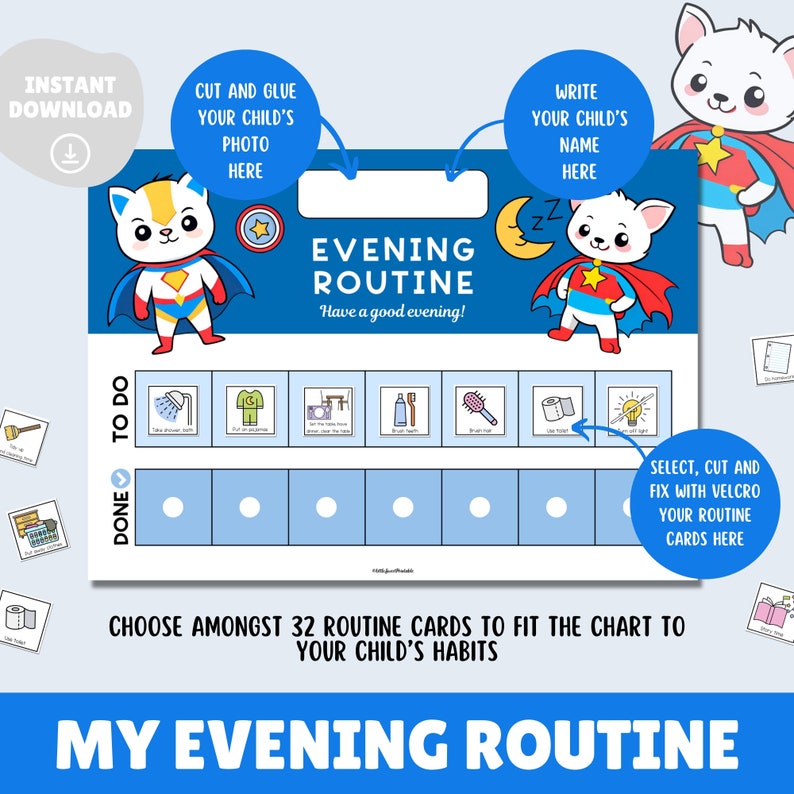 Bedtime Routine Chart, Visual Schedule for Kids, Toddler Routine ...