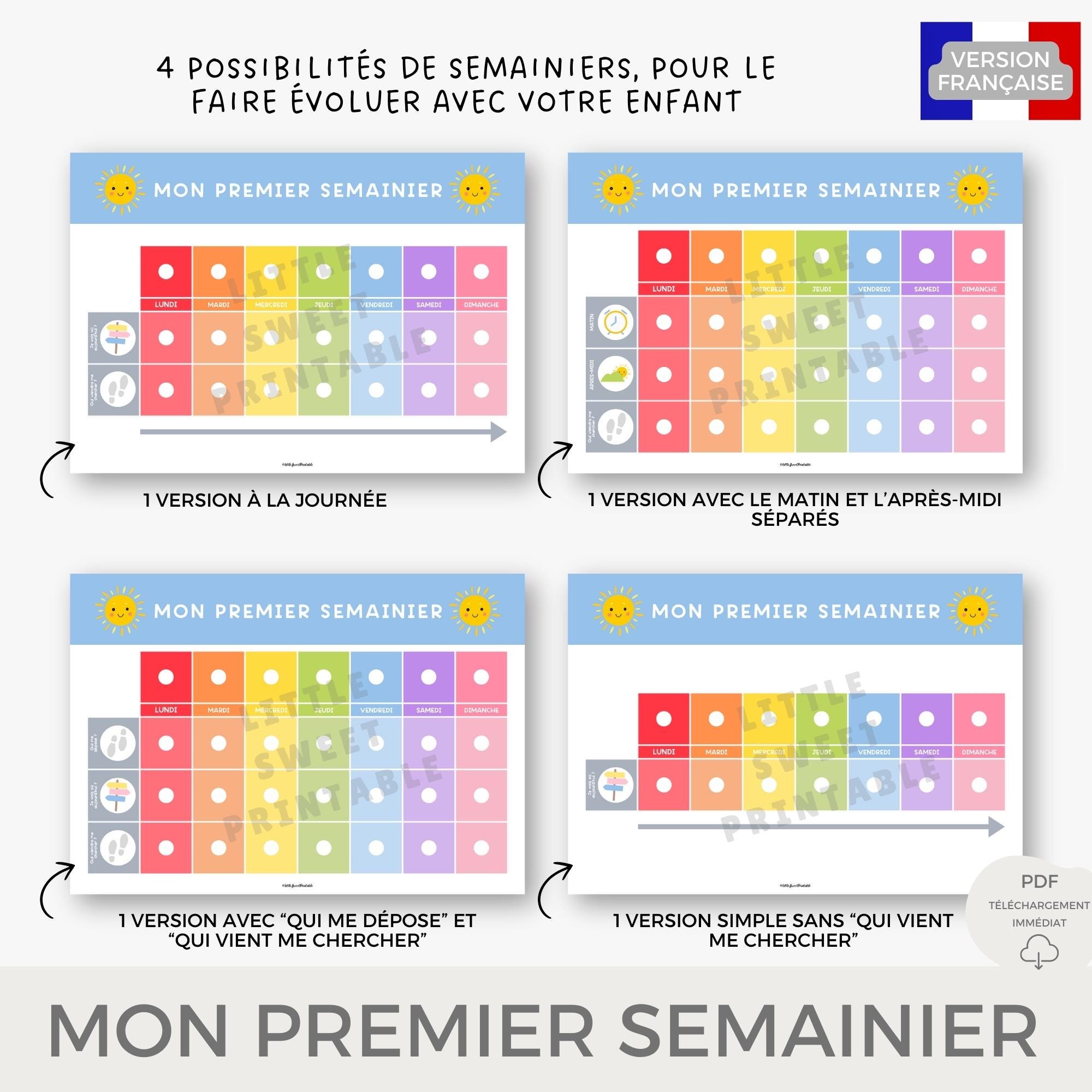 Emploi du temps visuel imprimable pour enfant, Semainier enfant ...