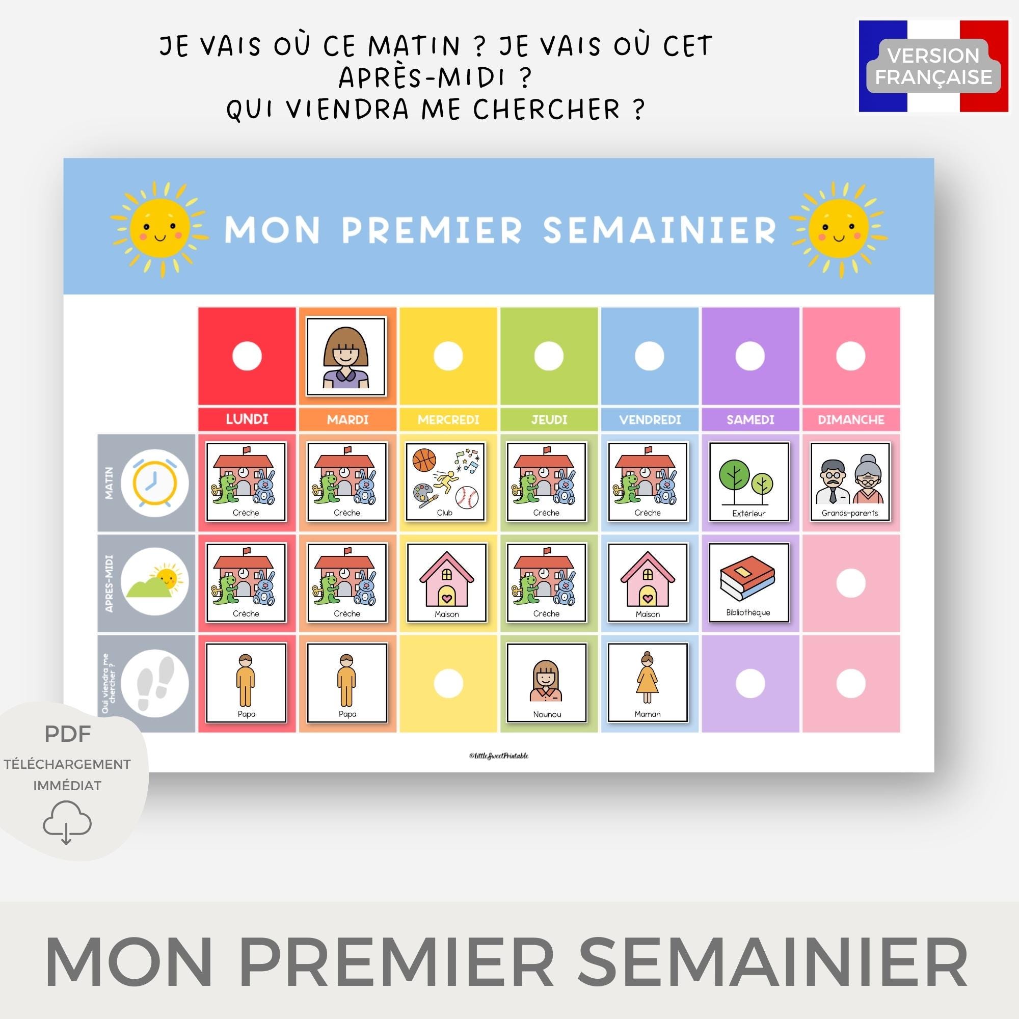 Emploi du temps visuel imprimable pour enfant, Semainier enfant ...