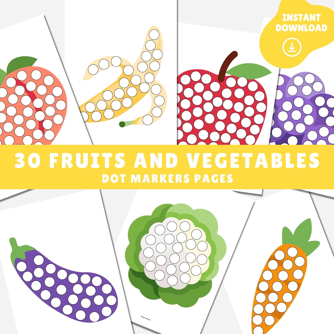 Do a Dot Printable, Fruits Vegetables Dot Marker Pages, Easy Kids ...