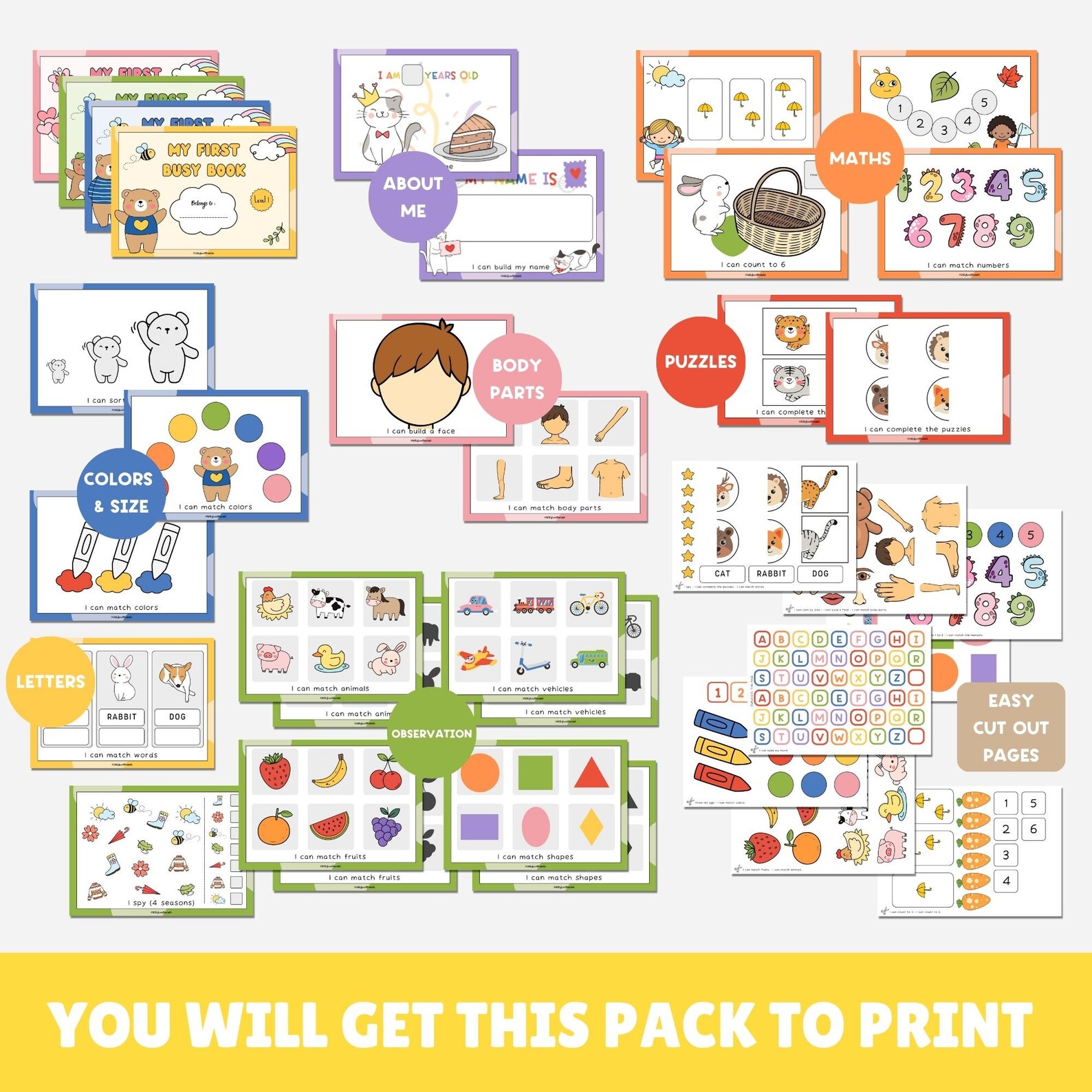 Toddler Printable Busy Book, My First Busy Book, Quiet Book Toddler ...