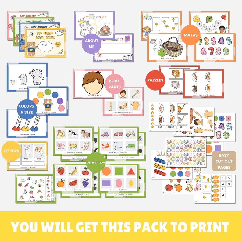 Toddler Printable Busy Book, My First Busy Book, Quiet Book Toddler ...