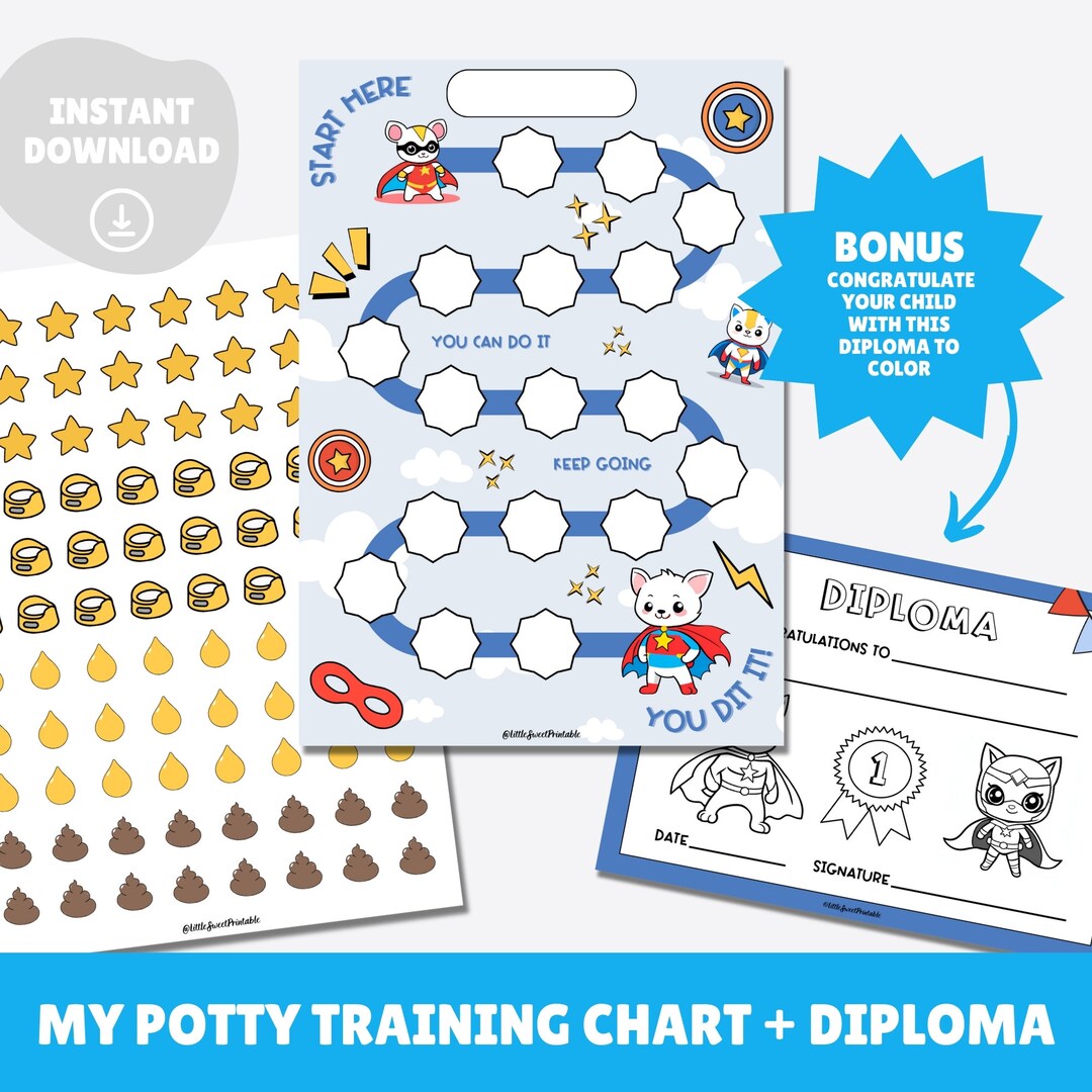 Potty Training Chart Printable, Toddler Potty Sticker Chart, Potty ...