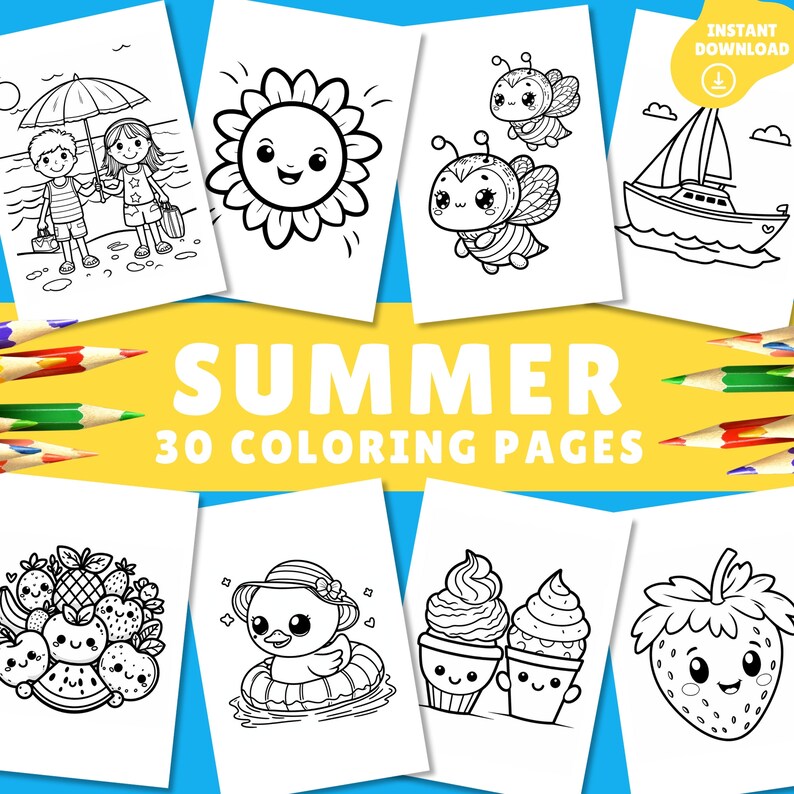 Summer Coloring Pages for Kids, Printable Coloring Book, Coloring ...