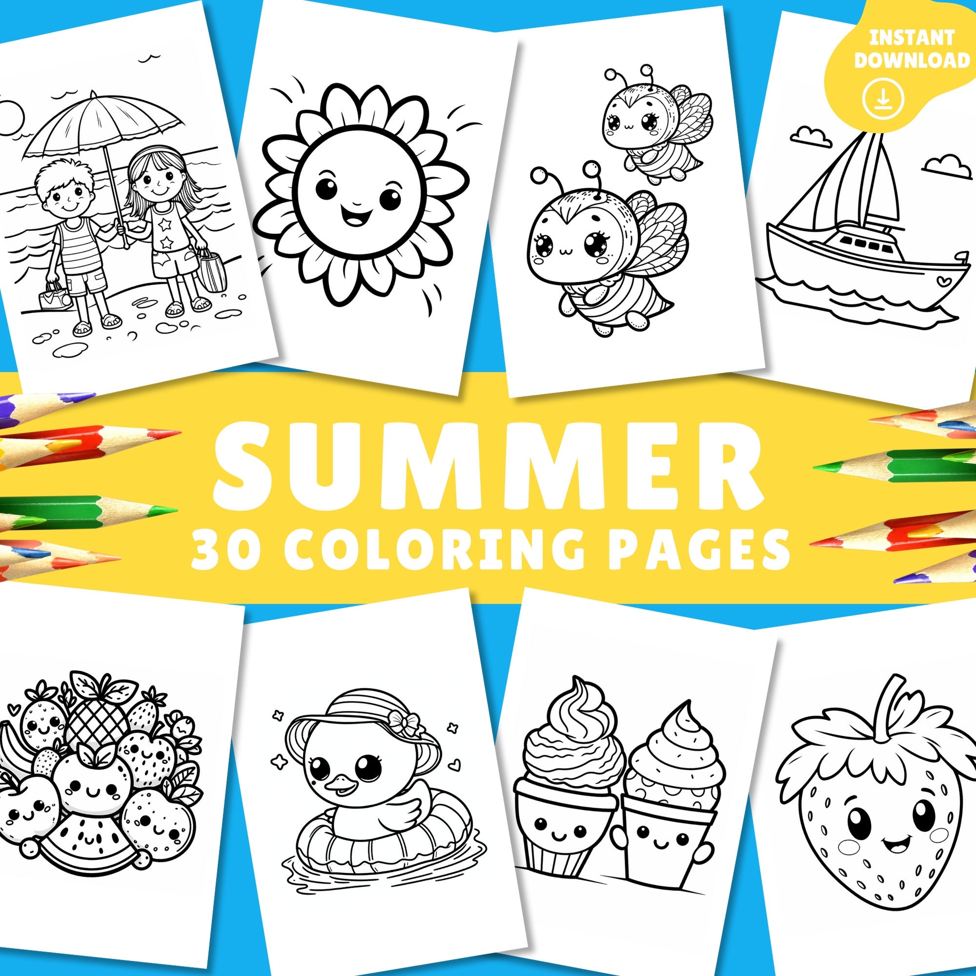 Summer Coloring Pages for Kids, Printable Coloring Book, Coloring ...