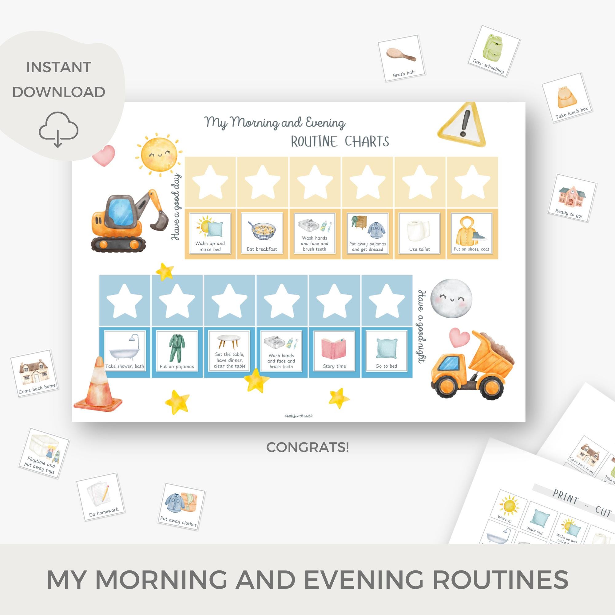Morning and Bedtime Routine Chart, Routine Chart for Kids, Daily ...