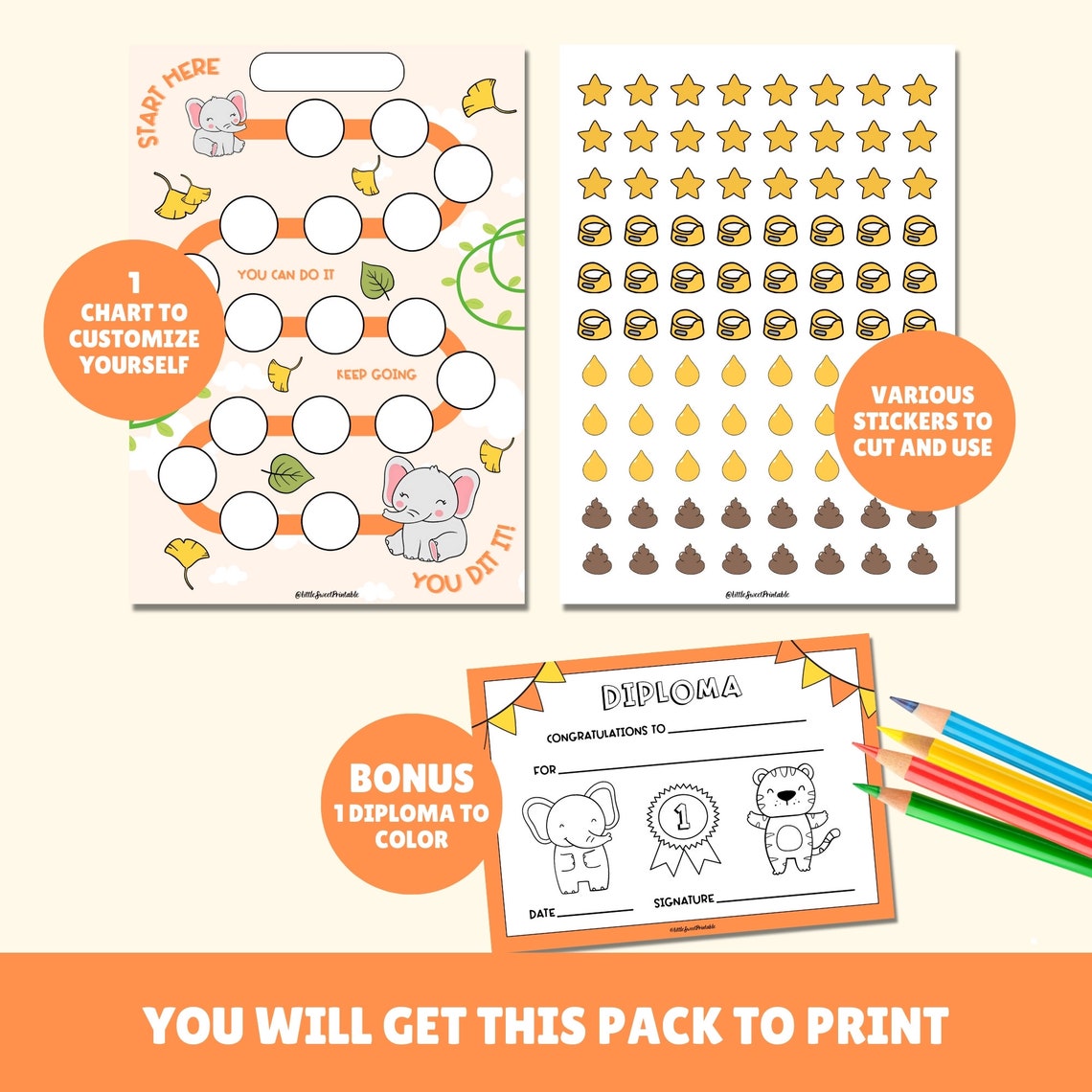 Potty Training Chart Printable, Toddler Potty Sticker Chart, Potty ...