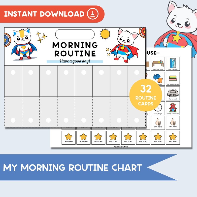Morning Routine Printable for Kids Routine Chart for Toddlers Tracker ...