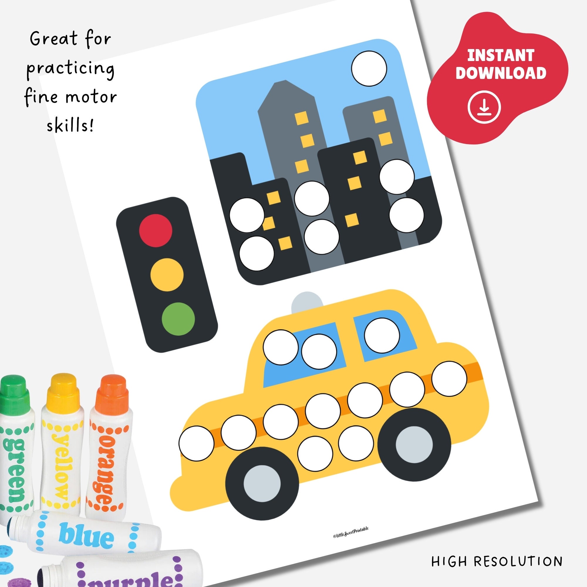 Do a Dot Printable, Vehicles Dot Marker Pages, Easy Kids Coloring Pages ...