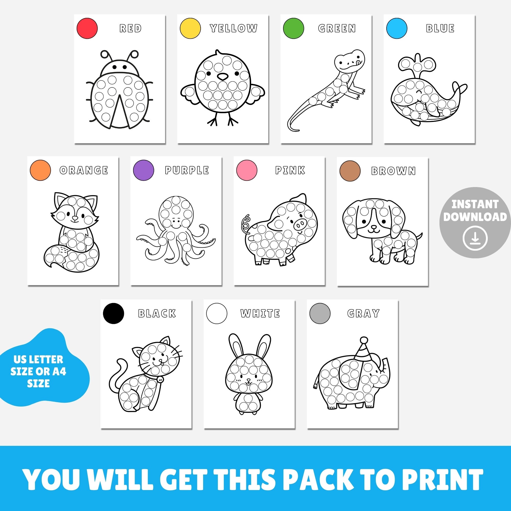 Do a Dot Printable, Animals Dot Marker Printable Pages, Easy Coloring ...