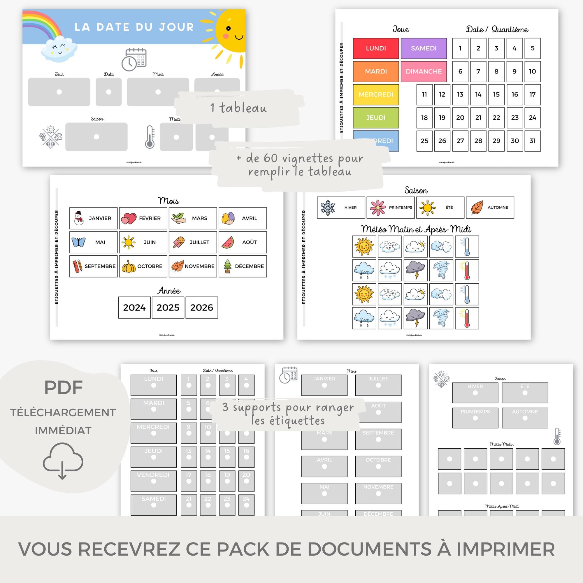 Calendrier enfant à imprimer, Date du jour, Calendrier perpétuel ...