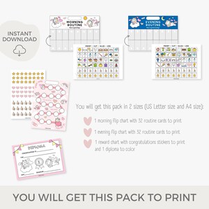 Morning and Bedtime Routine Chart, Kids Routine Chart, Reward Chart ...