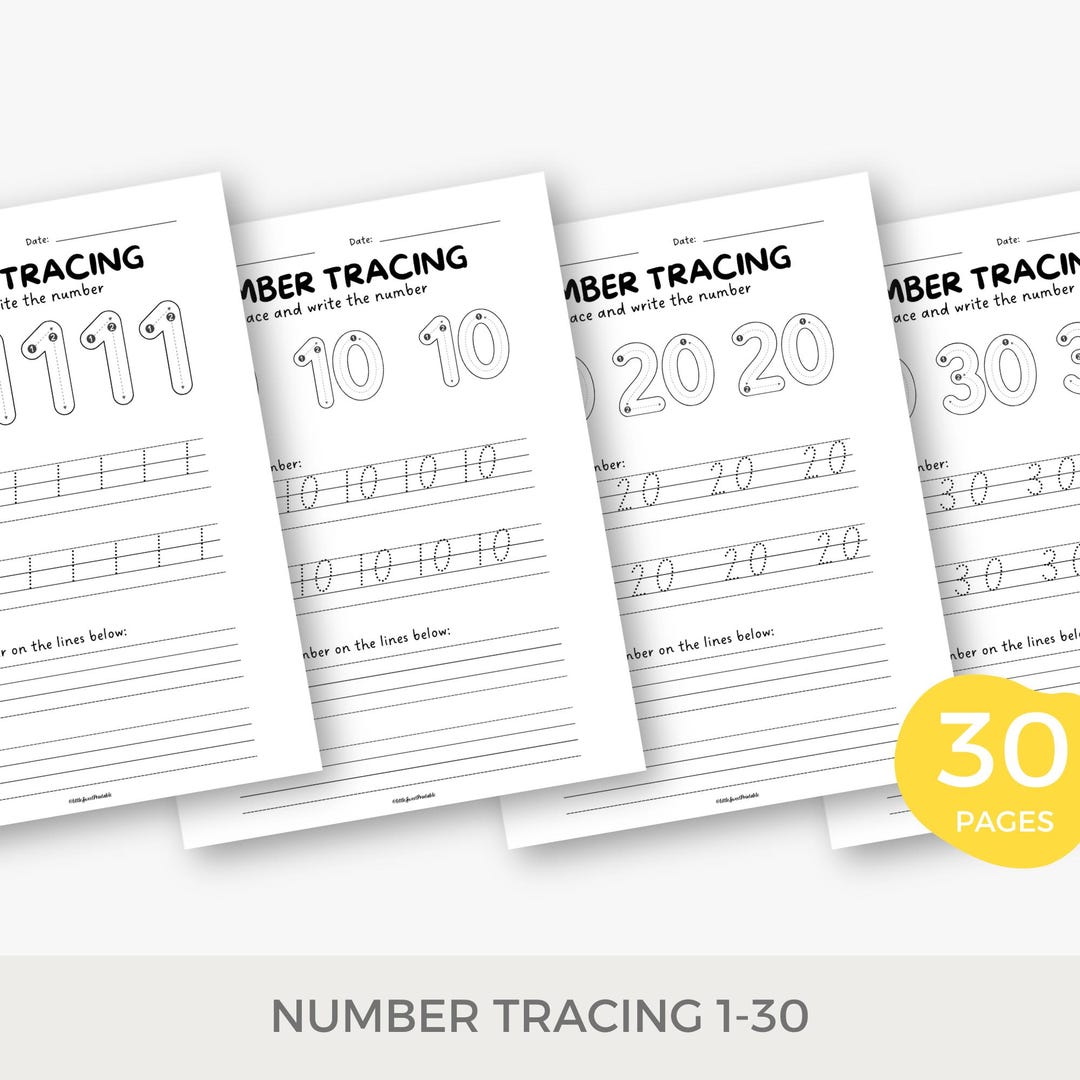 30 Number Tracing Worksheets, Trace, Write Numbers, Traceable Numbers ...