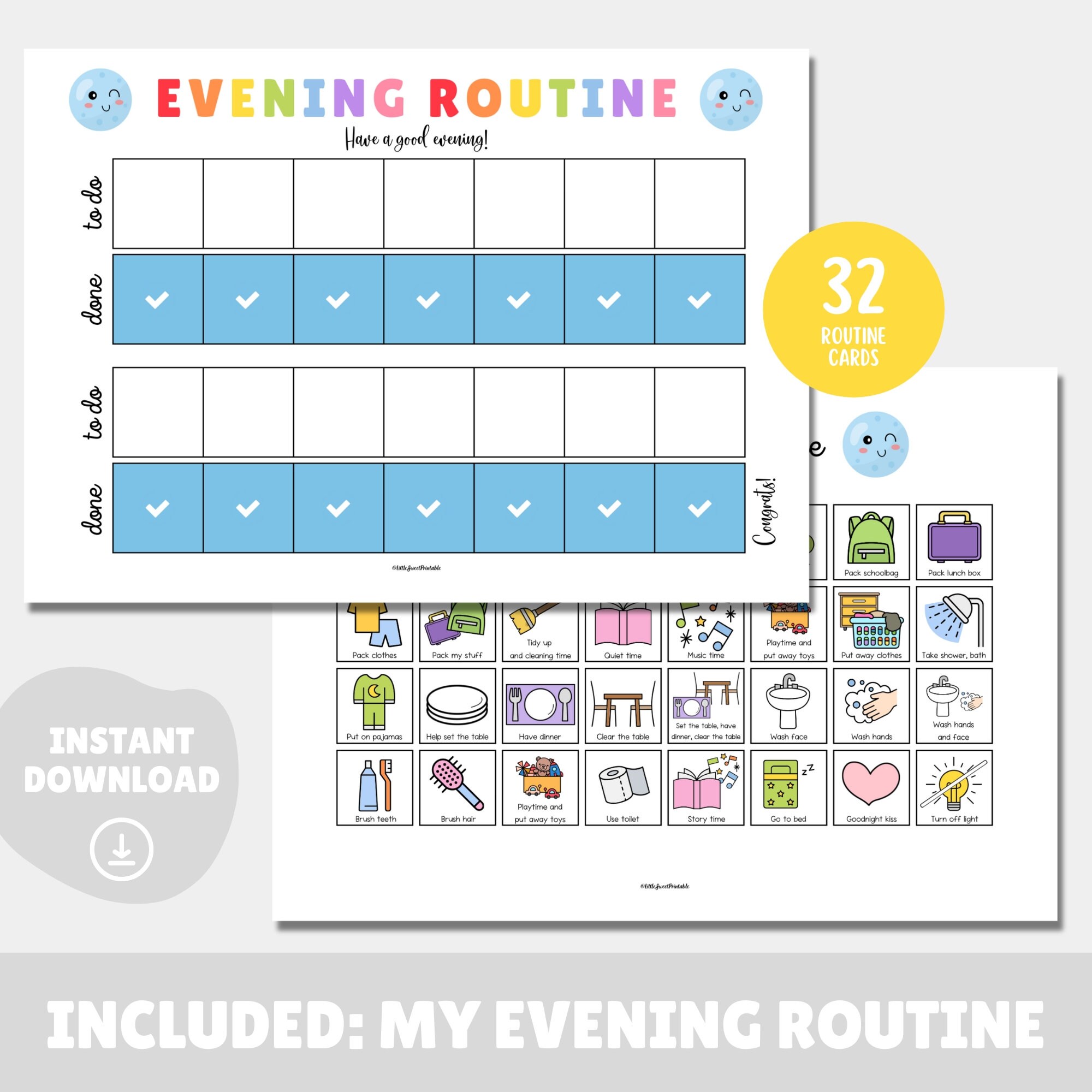 Morning and Bedtime Routine Chart, Routine Chart for Kids, for Toddlers ...