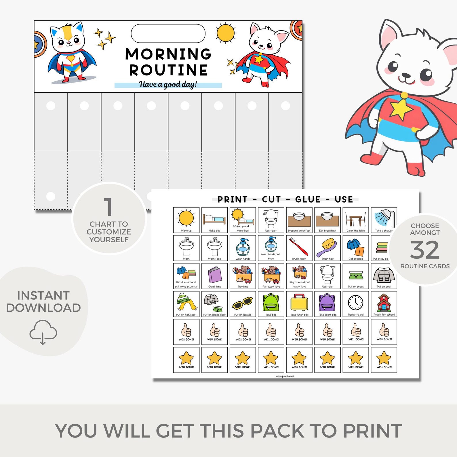 Morning Routine Printable for Kids, Routine Chart for Toddler, Tracker ...