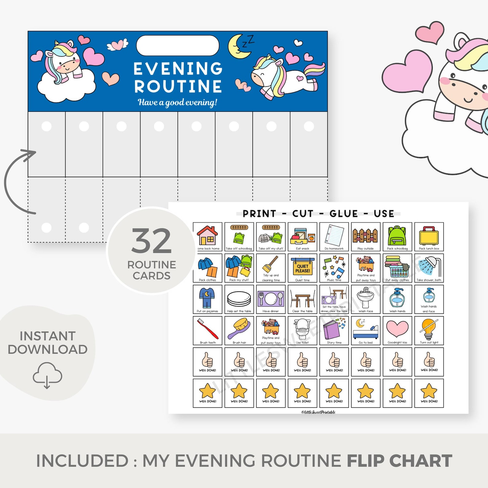 Morning and Bedtime Routine Chart, Kids Routine Chart, Reward Chart ...