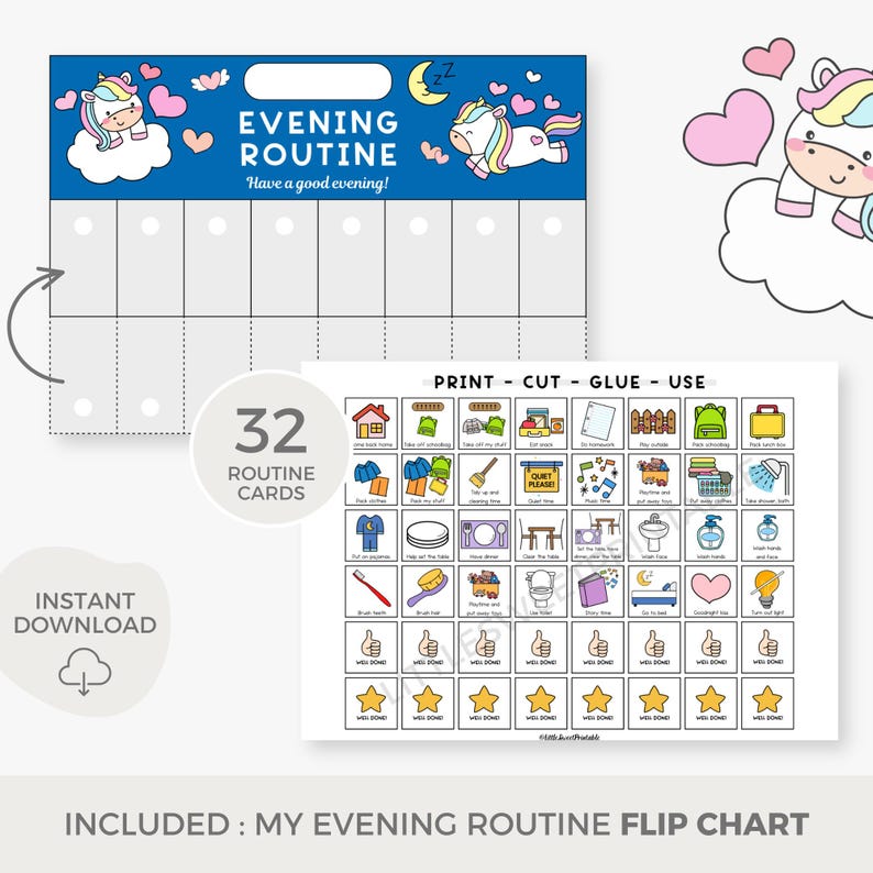Morning and Bedtime Routine Charts for Kids, Routine Flip Charts ...