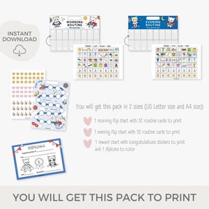 Morning and Bedtime Routine Chart, Kids Routine Chart, Reward Chart ...