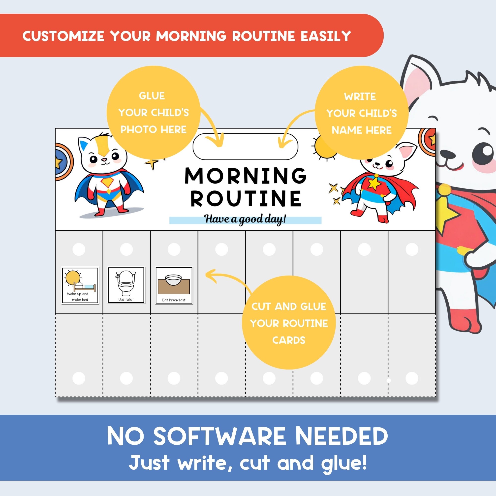 Morning Routine Chart Printable for Kids Toddler Daily Visual Schedule ...
