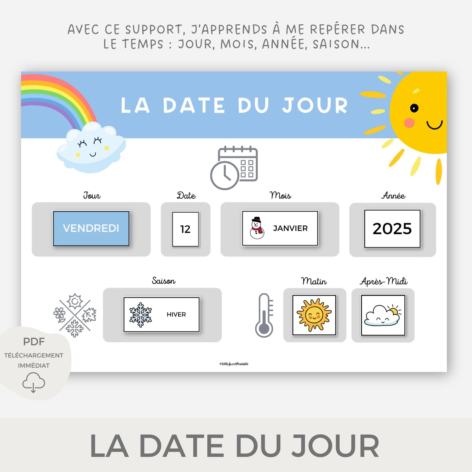 Calendrier enfant à imprimer, Date du jour, Calendrier perpétuel ...