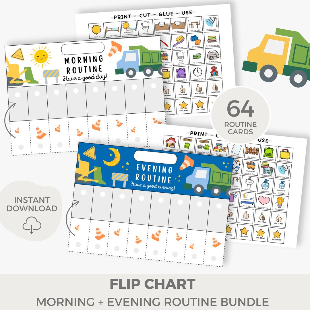 Morning and Bedtime Routine Flip Chart, Routine Chart for Toddlers ...
