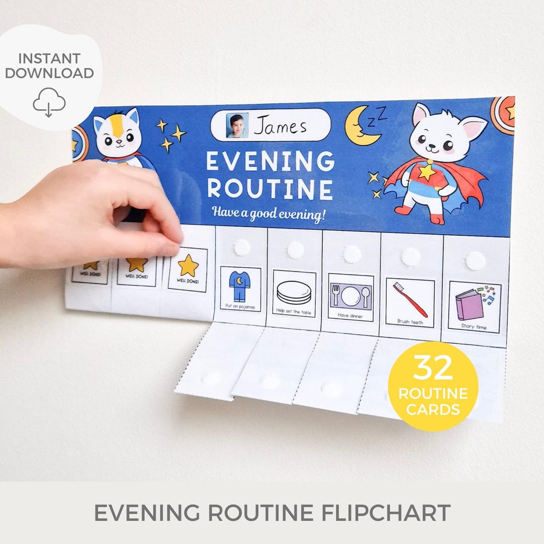 Bedtime Chart for Toddlers, Visual Schedule for Kids, Routine Flip ...