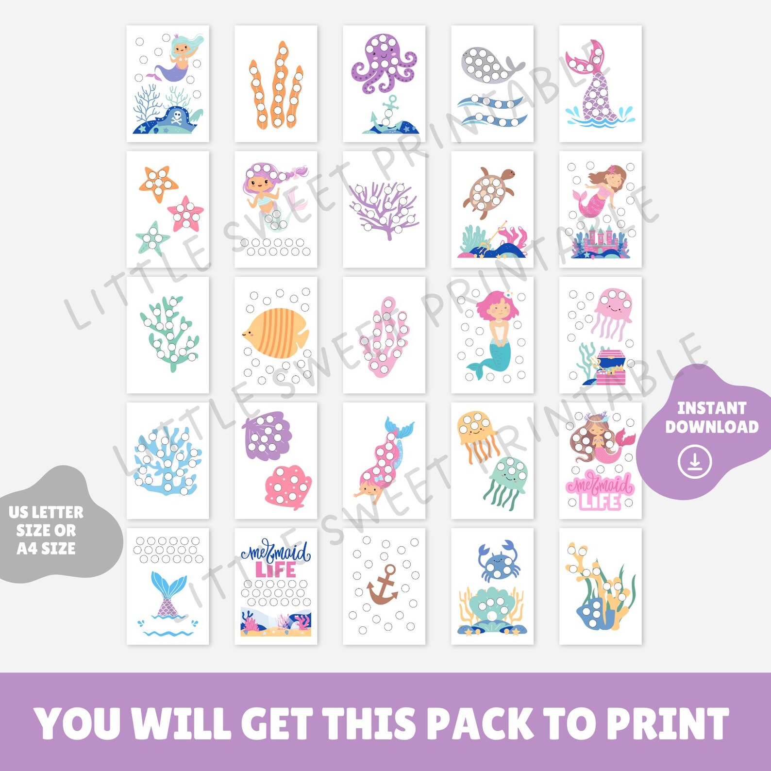 Do a Dot Printable, Mermaid Dot Marker Pages, Easy Kids Coloring Pages ...