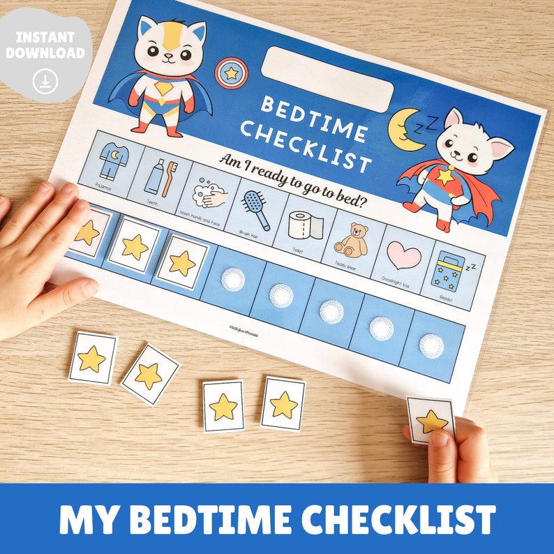 Bedtime Chart for Toddlers, Visual Schedule for Kids, Bedtime Routine ...