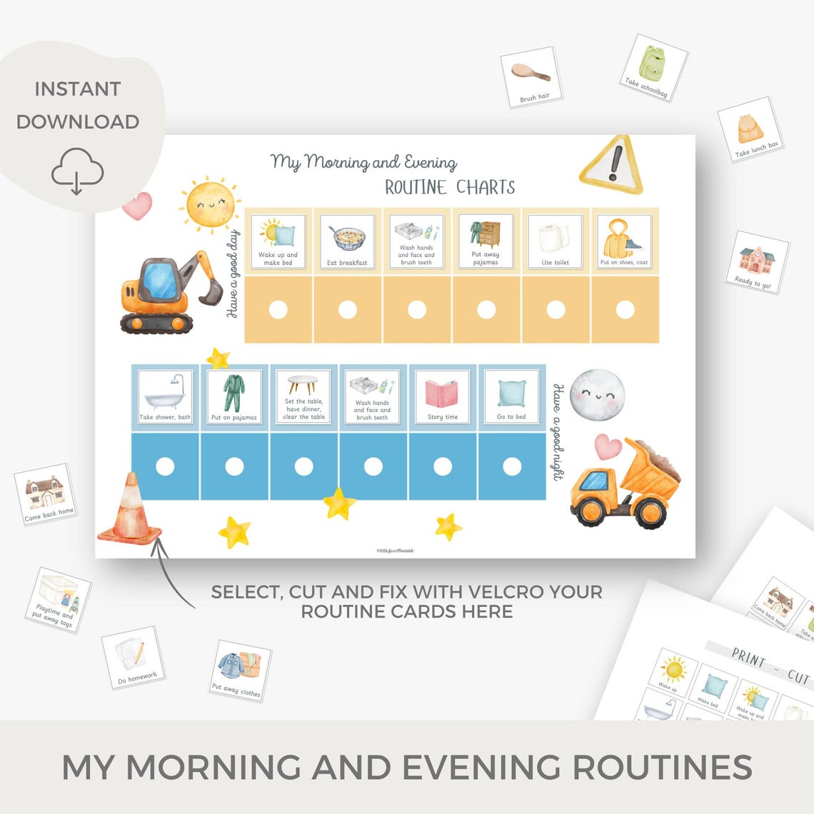 Morning and Bedtime Routine Chart, Routine Chart for Kids, Daily ...