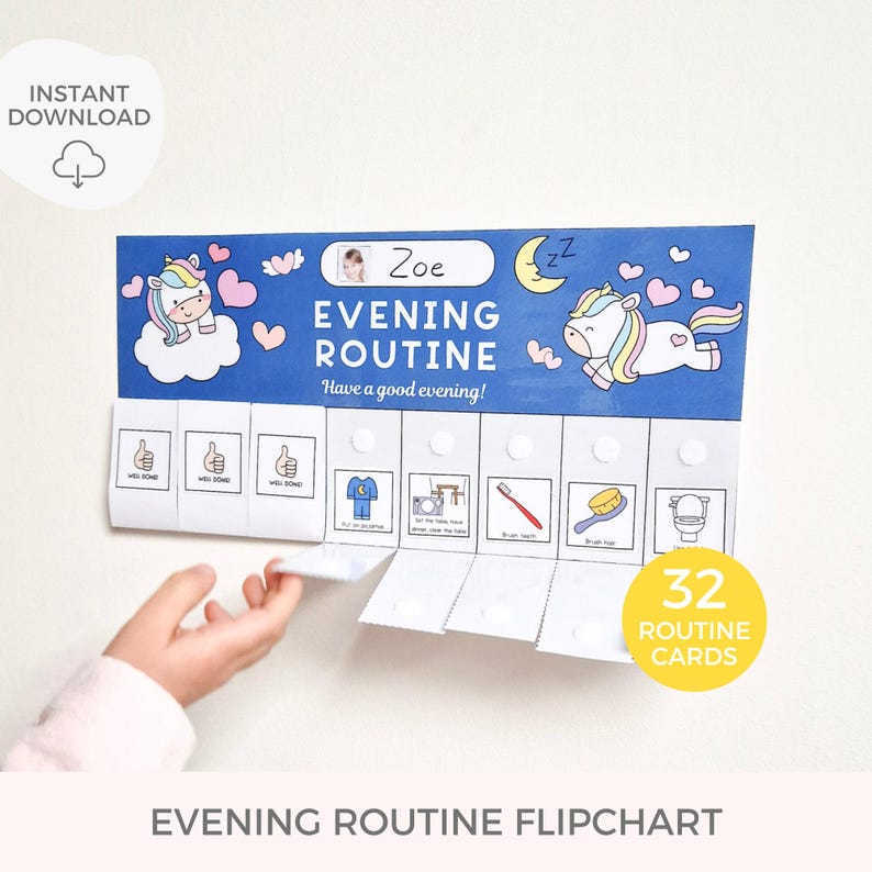 Bedtime Flip Chart, Routine Printable, Visual Schedule Kid & Toddler ...