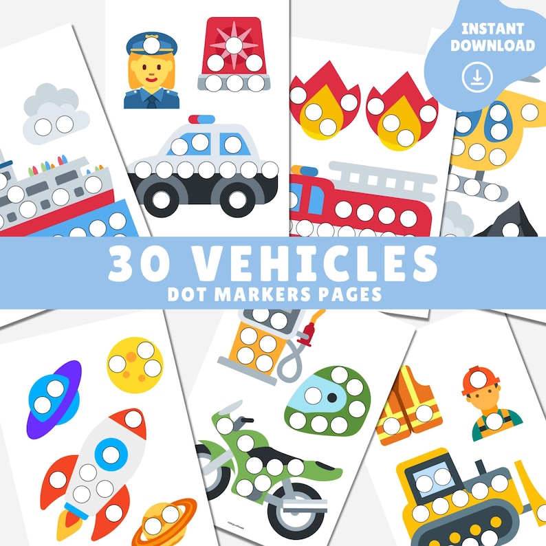 Do a Dot Printable, Vehicles Dot Marker Pages, Easy Kids Coloring Pages ...