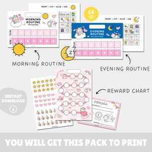 Morning and Bedtime Routine Chart, Kids Routine Chart, Reward Chart ...