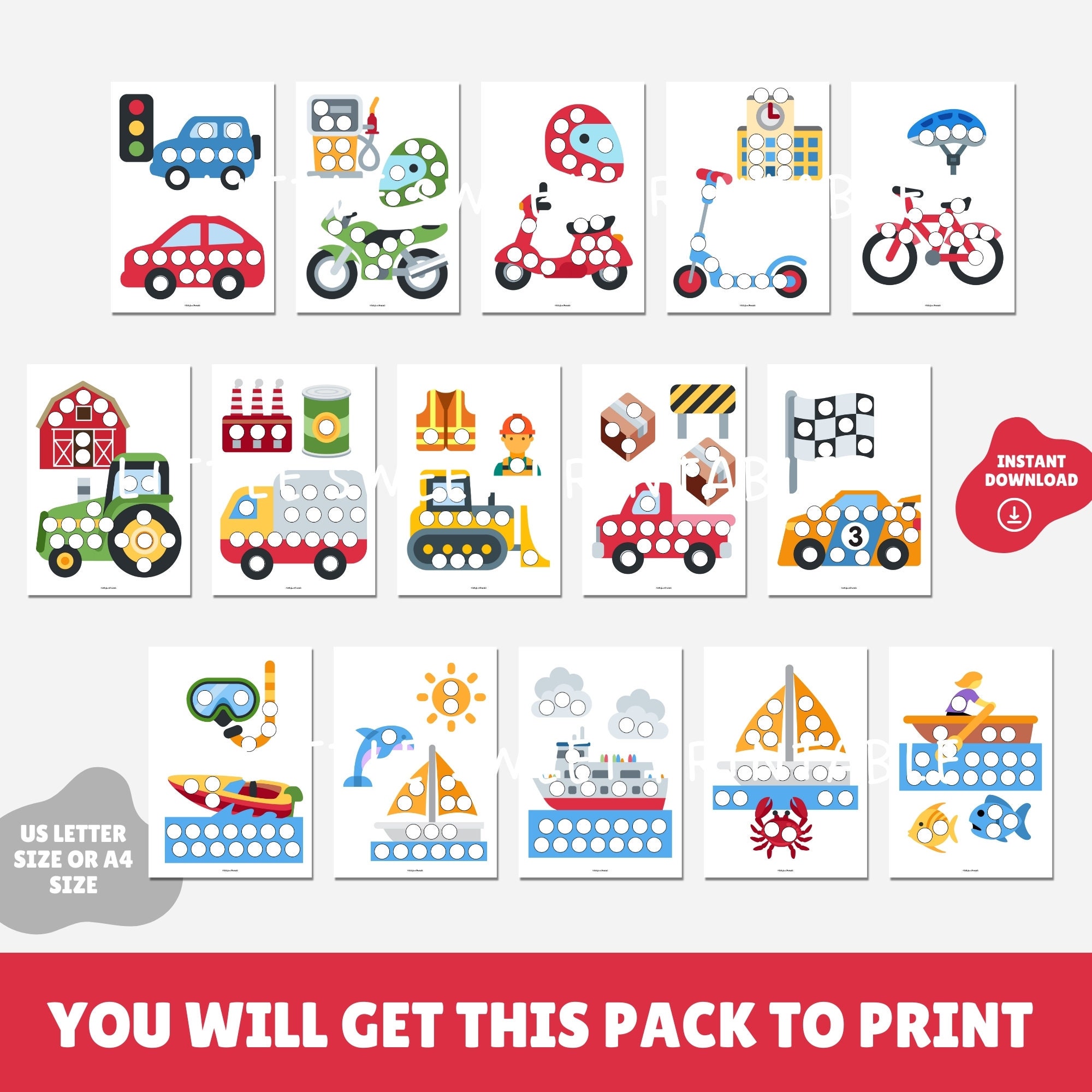 Do a Dot Printable, Vehicles Dot Marker Pages, Easy Kids Coloring Pages ...