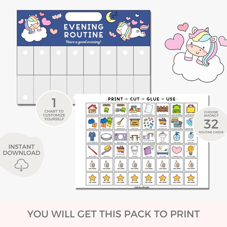 Bedtime Flip Chart, Routine Printable, Visual Schedule Kid & Toddler ...