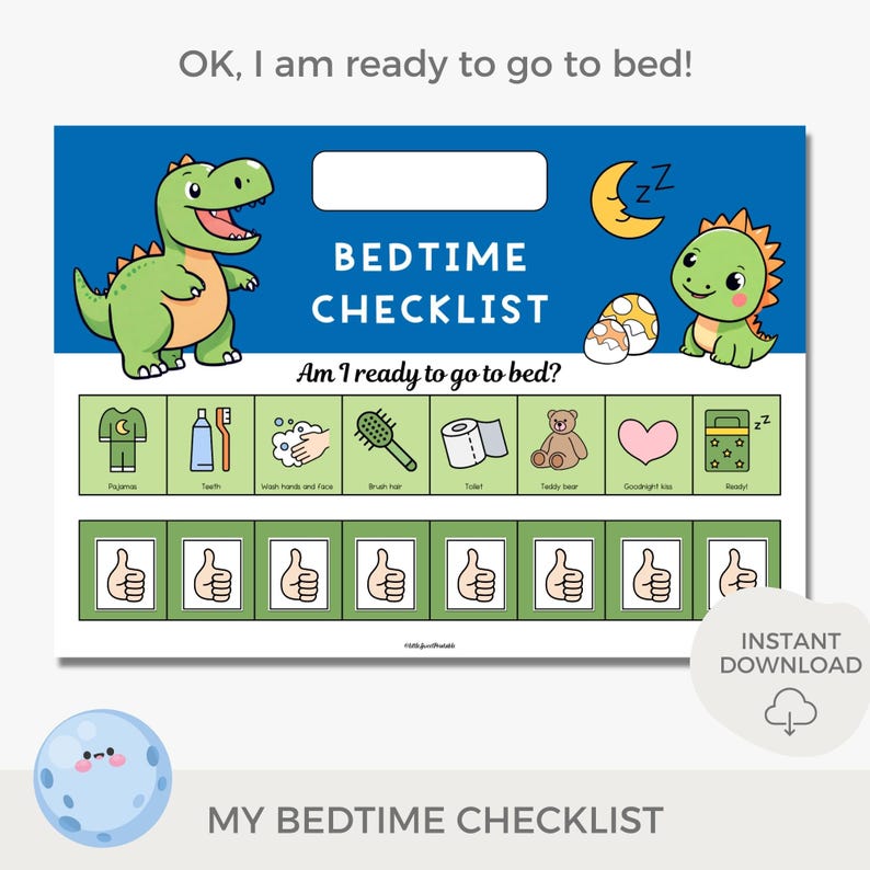 Bedtime Routine Chart, Kid Bed Time Routine Chart, Night Checklist With ...