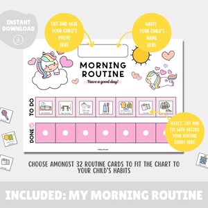 Morning and Bedtime Routine Chart, Kids Routine Chart, Reward Chart ...