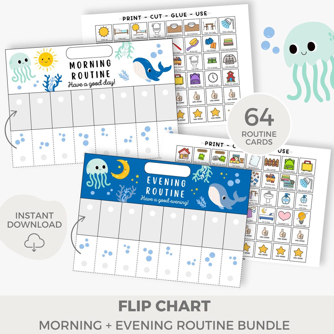 Morning and Bedtime Routine Flip Chart, Routine Chart for Toddlers ...