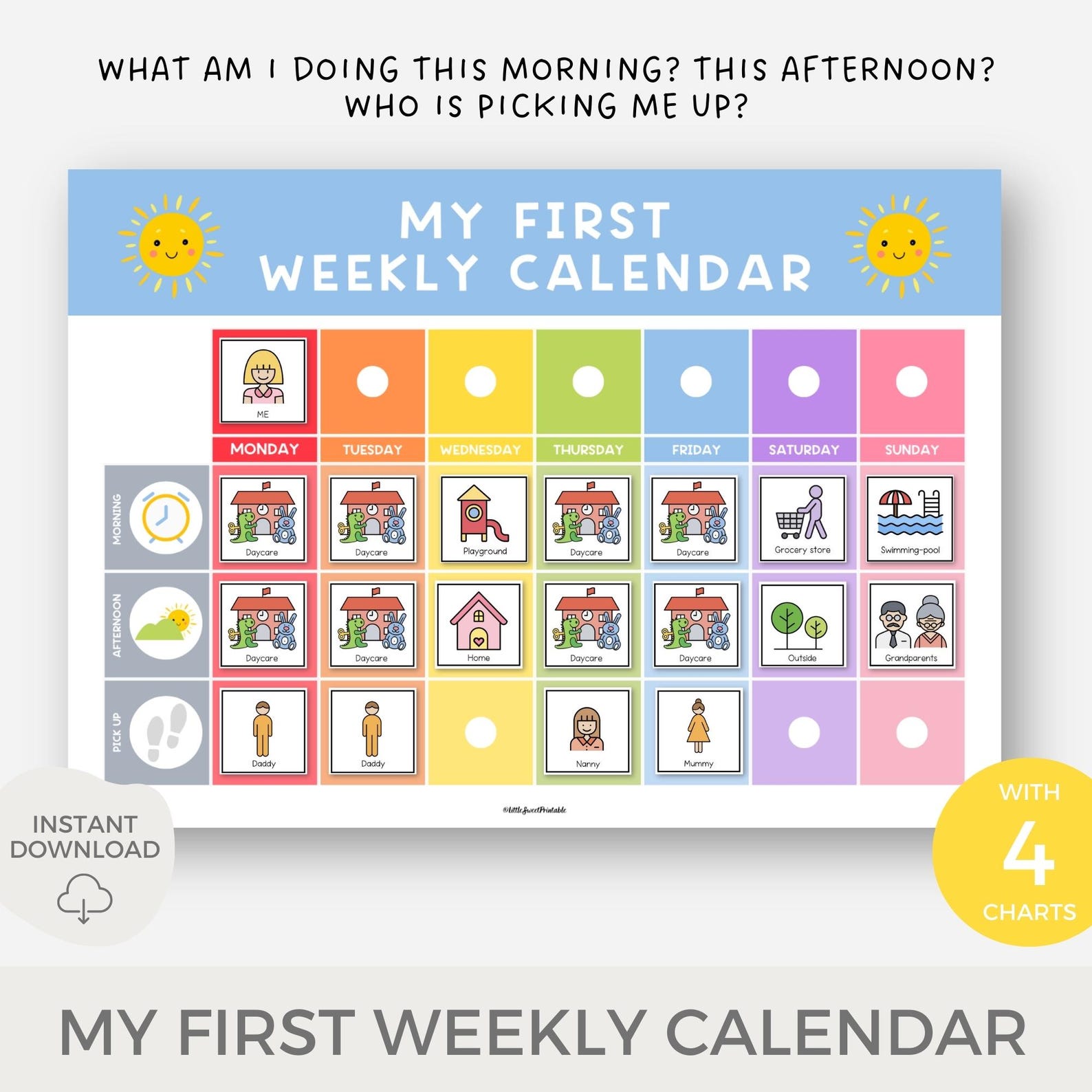 Weekly Visual Calendar, Toddler Visual Schedule, Daily Schedule, Weekly ...