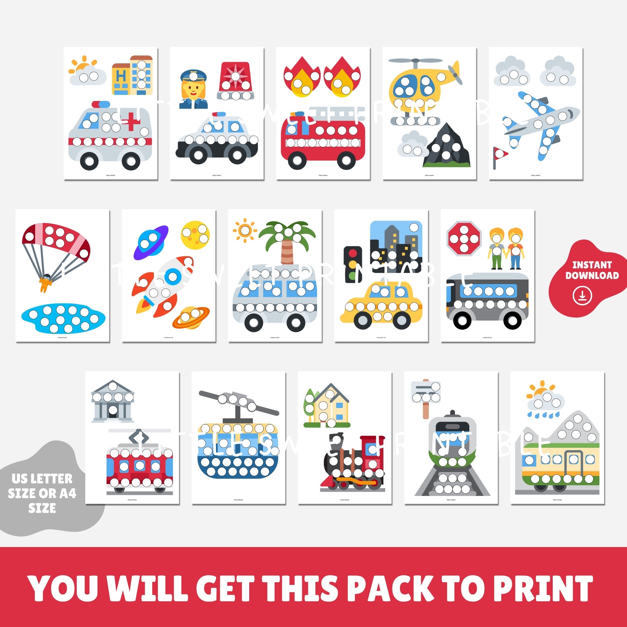 Do a Dot Printable, Vehicles Dot Marker Pages, Easy Kids Coloring Pages ...