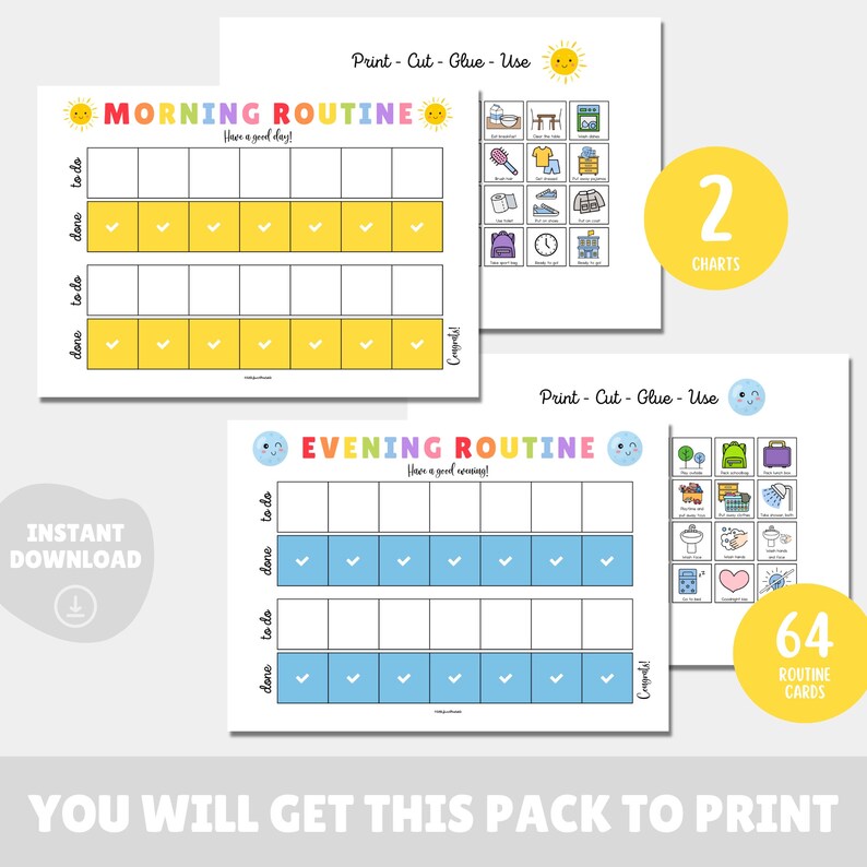 Morning and Bedtime Routine Chart, Routine Chart for Kids, for Toddlers ...